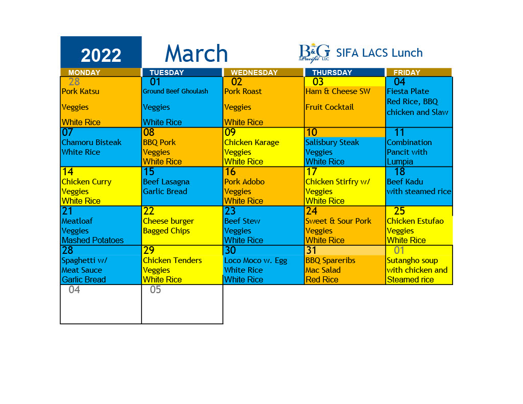 March Lunch Menu – SIFA