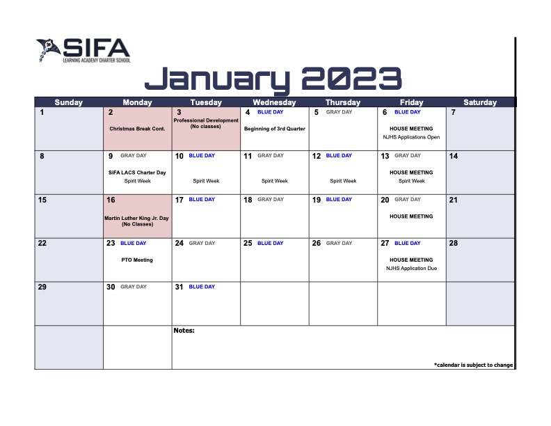 SiFA SY22-23 January Calendar – SIFA