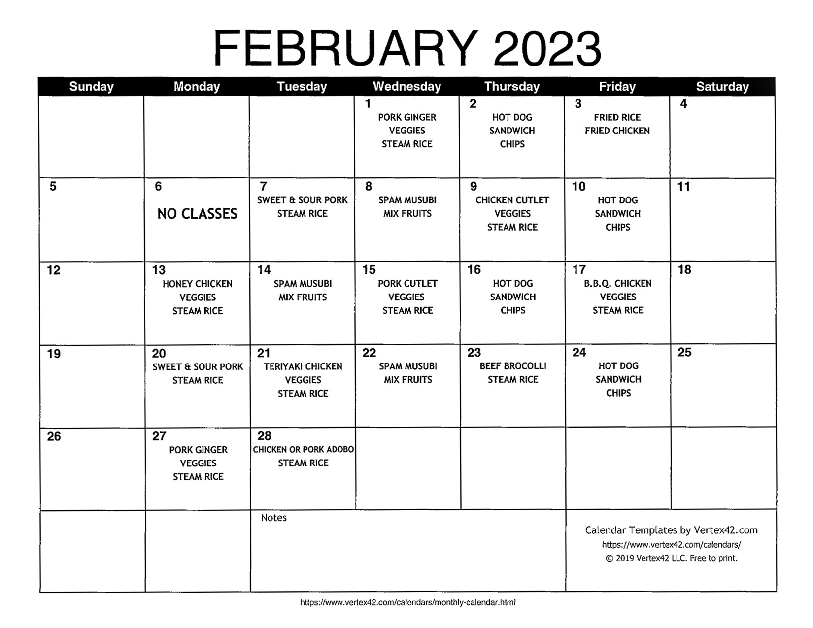 February Lunch Menu – SIFA