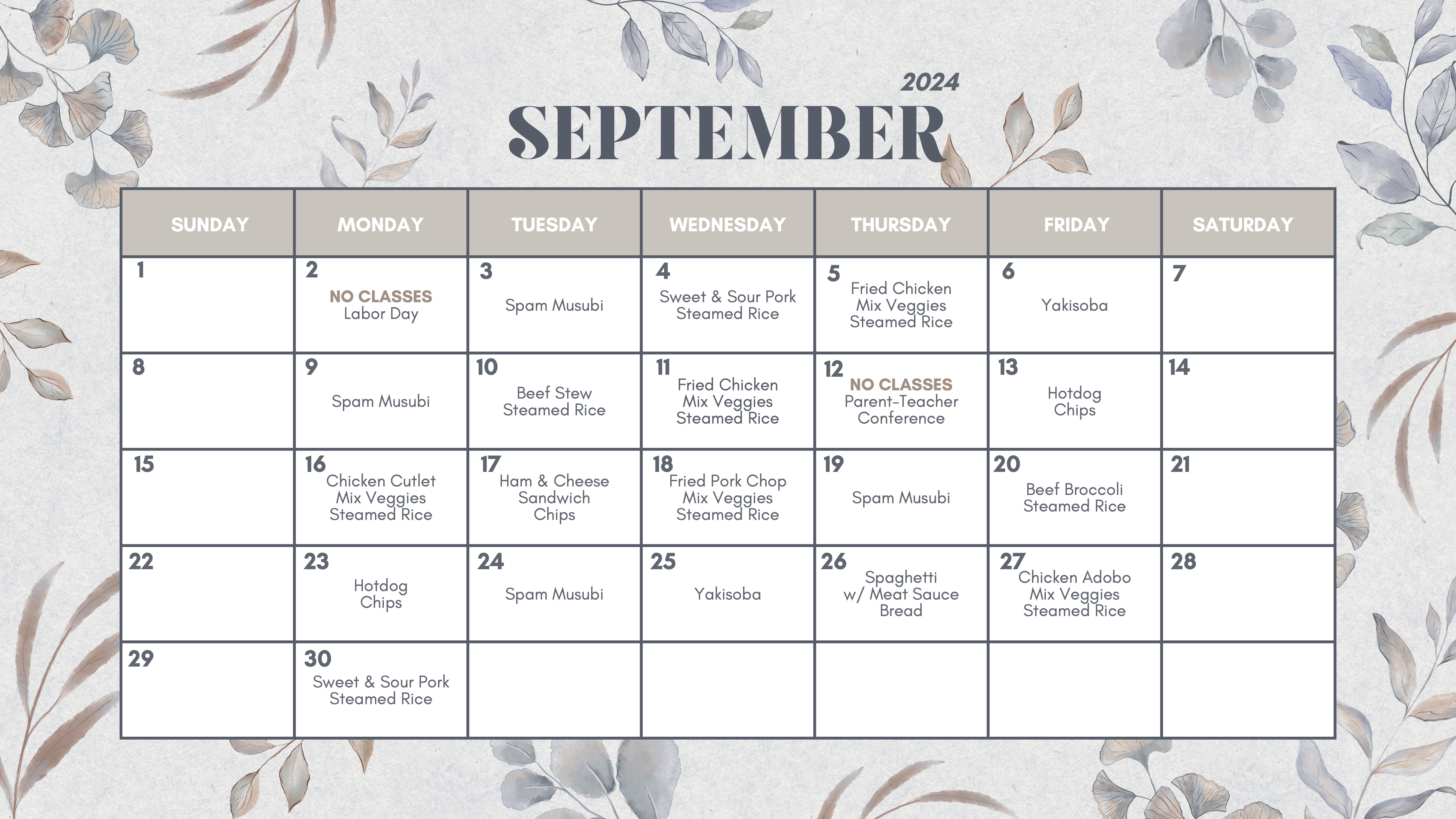 SEPTEMBER 2024 LUNCH MENU – SIFA