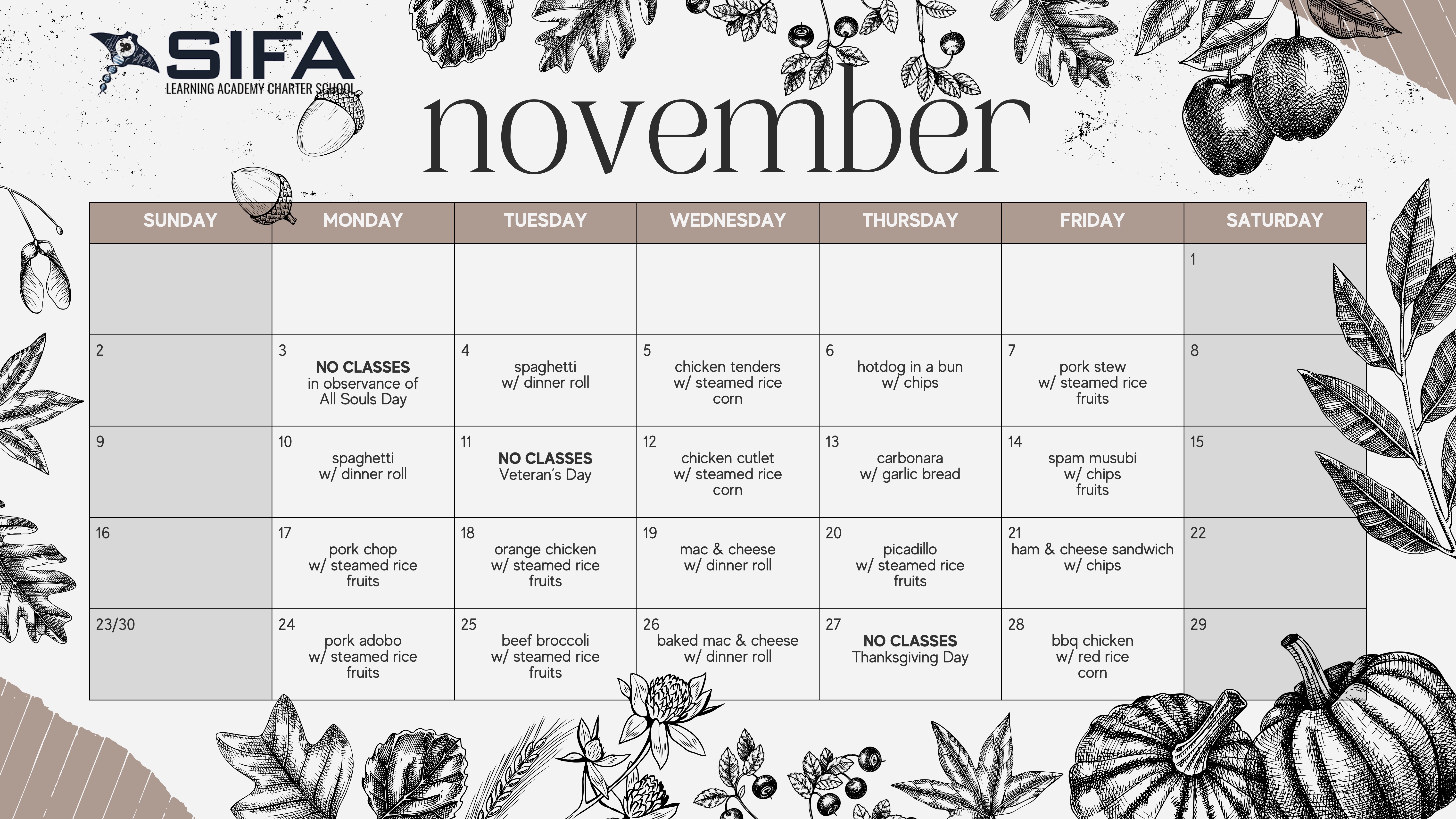 NOVEMBER 2025 LUNCH MENU – SIFA